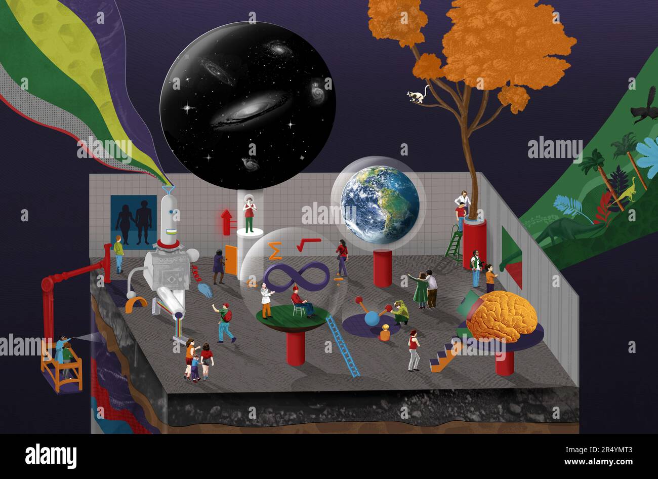 Conceptual illustration showing a surreal science museum Stock Photo ...