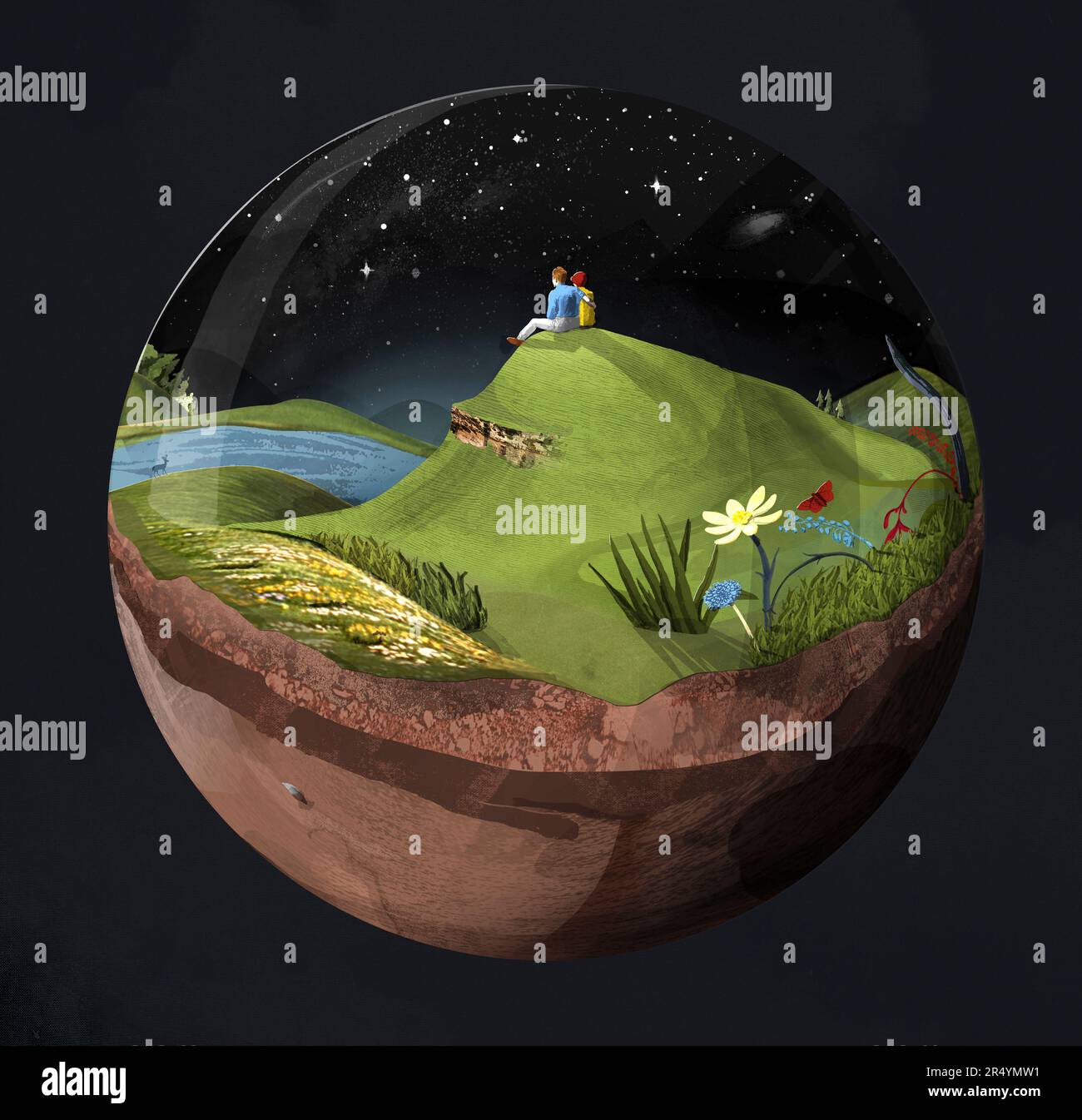 Conceptual illustration showing a couple together inside a sphere ...