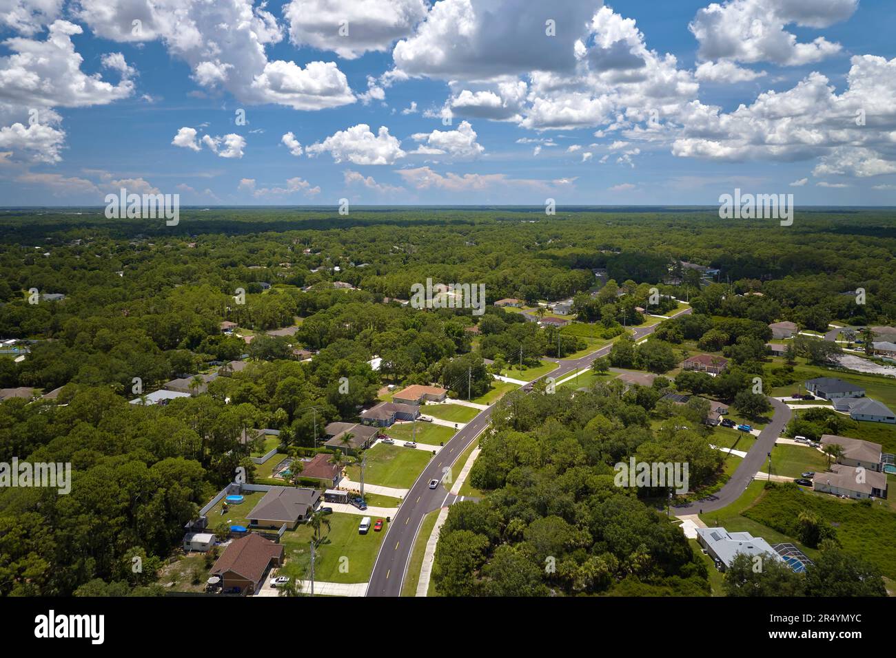 Aerial view of american small town in Florida with private homes ...