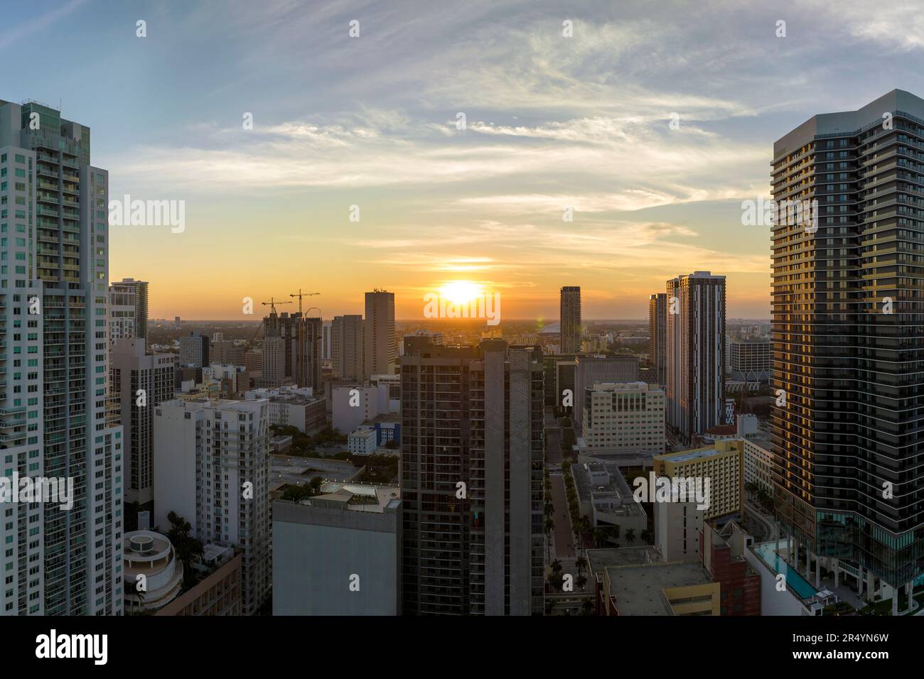 Aerial view of downtown office district of Miami Brickell in Florida ...