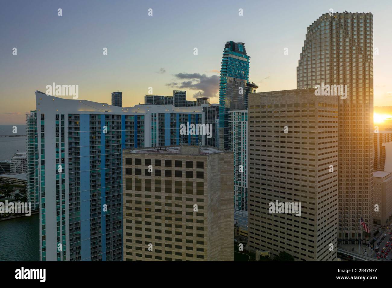 Aerial view of downtown office district of of Miami Brickell in Florida ...