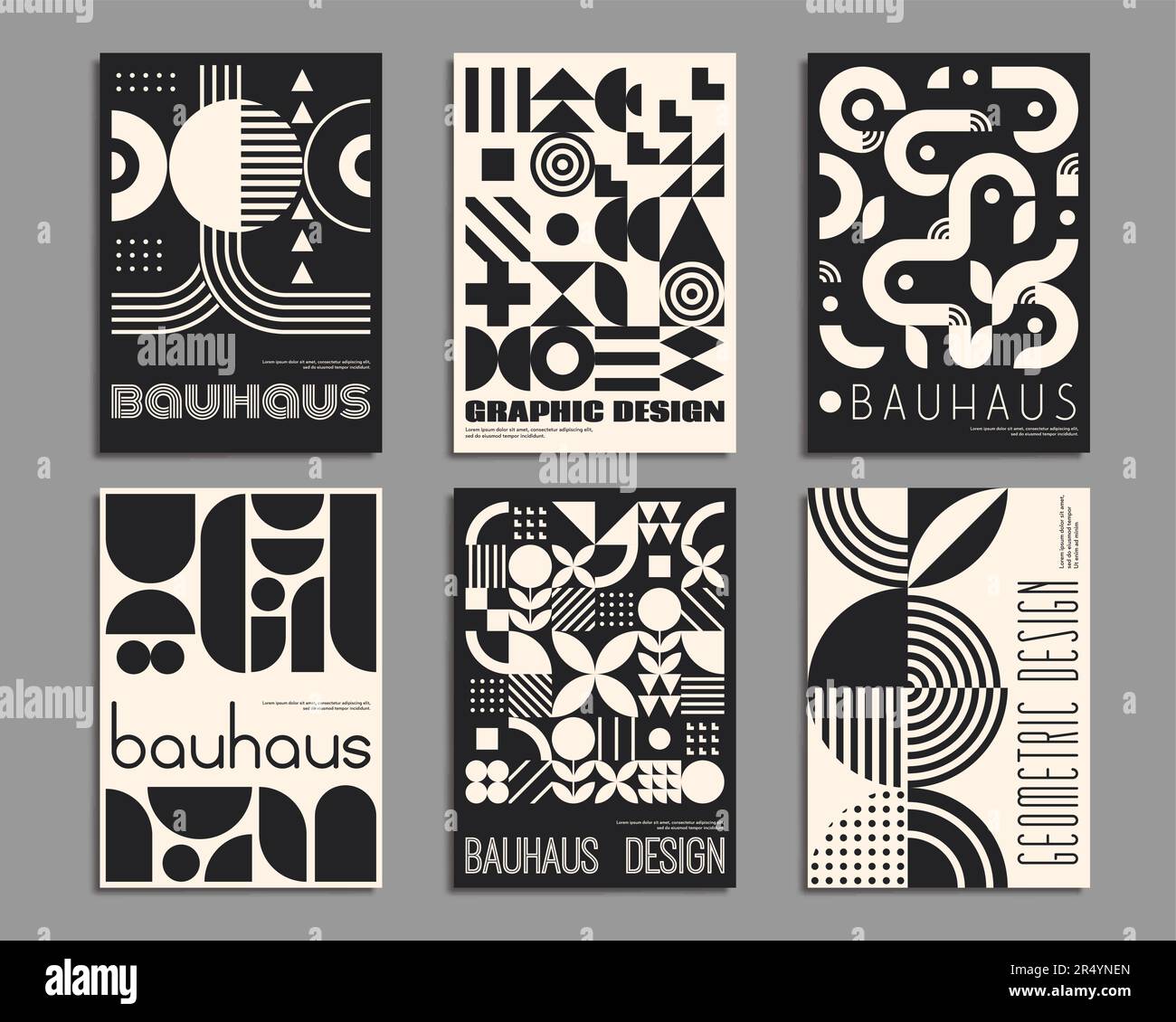 Monochrome bauhaus posters with geometric abstract patterns. Modern ...