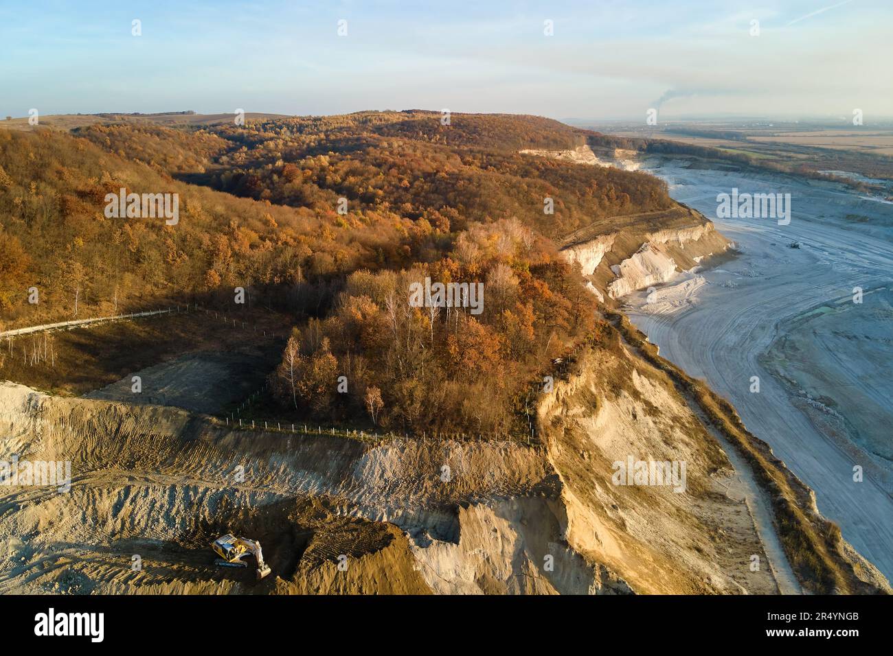 Aerial view of open pit mine of sandstone materials for construction ...