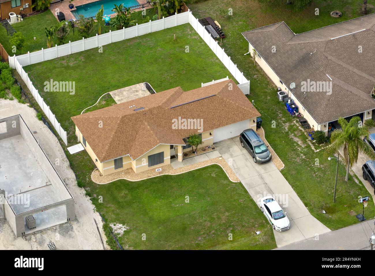 Aerial View Of Small Town America Suburban Landscape With Private Homes