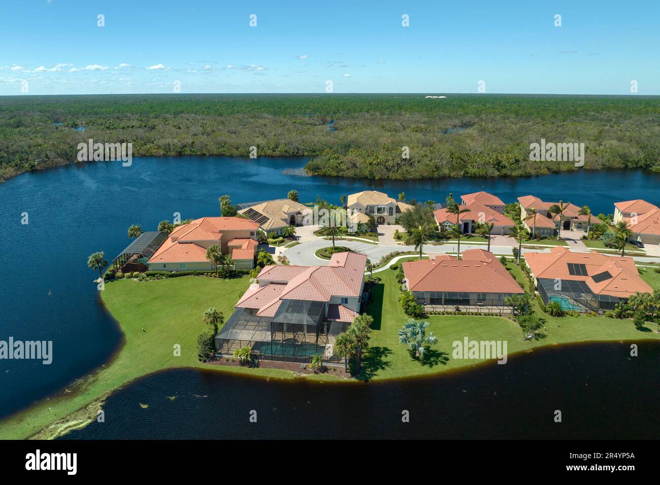 Aftermath of natural disaster. Surrounded by hurricane Ian rainfall ...