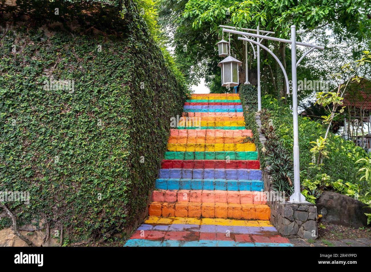 Colorful stairs at Giang Dien waterfall tourist area, Dong Nai province ...