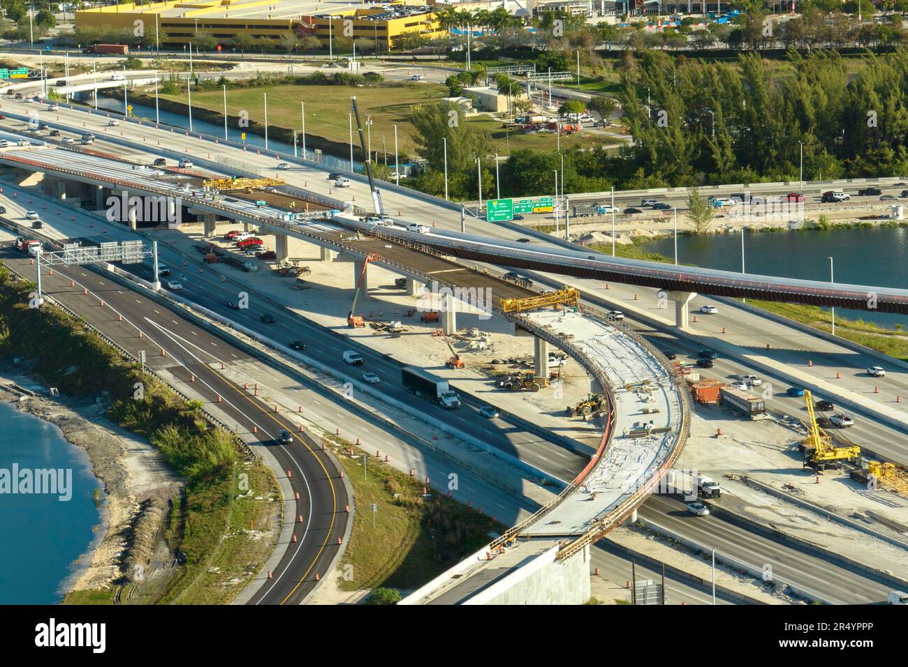 Industrial roadworks in Miami, Florida. Wide american highway junction ...