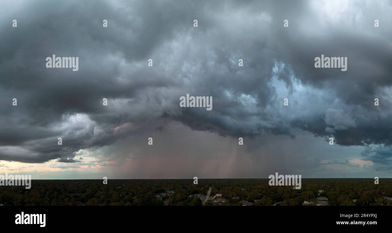 Landscape of dark ominous clouds forming on stormy sky before heavy ...