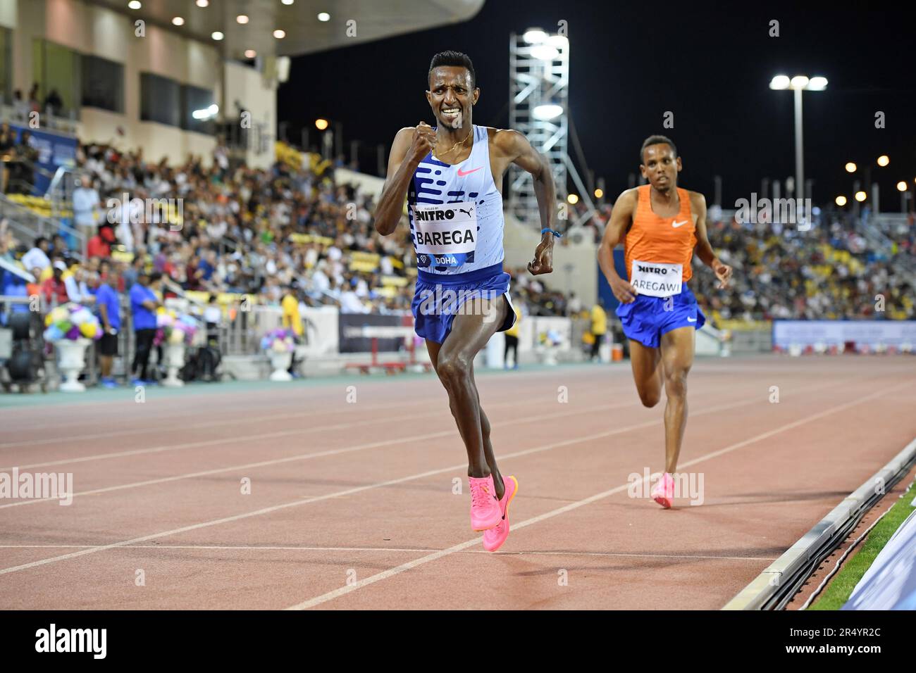 Selemon Barega (ETH) places second in the 3,000m in 7:27.16 during the ...