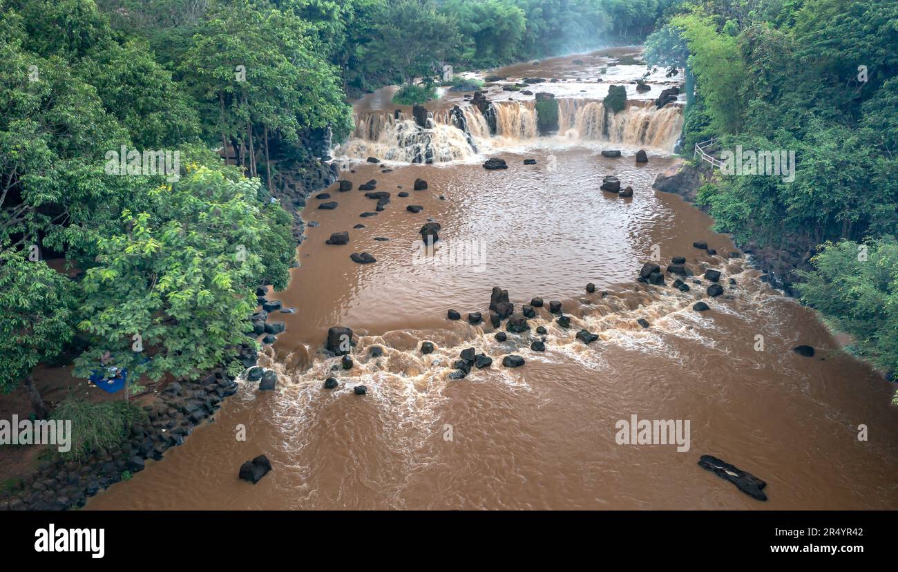 A stream in the flood season, turbid and fast-flowing in Dong Nai ...