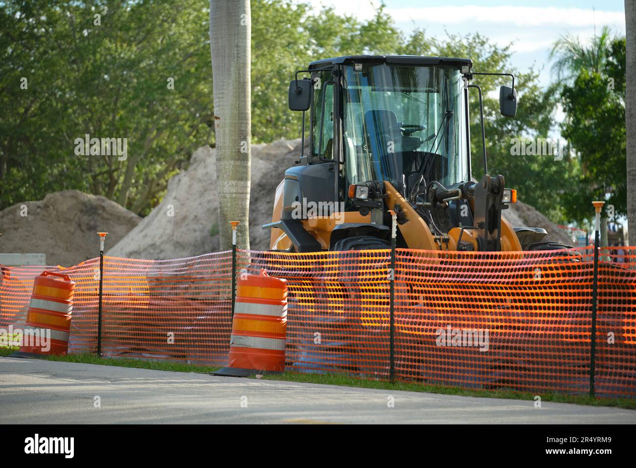 Protective restriction barrier at industrial construction site. Safety ...