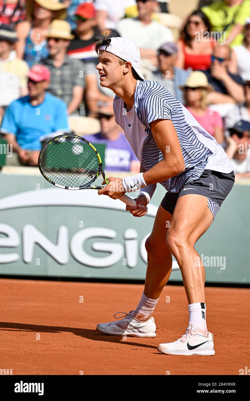 Paris, France. 30th May, 2023. Holger Rune of Denmark during the French ...