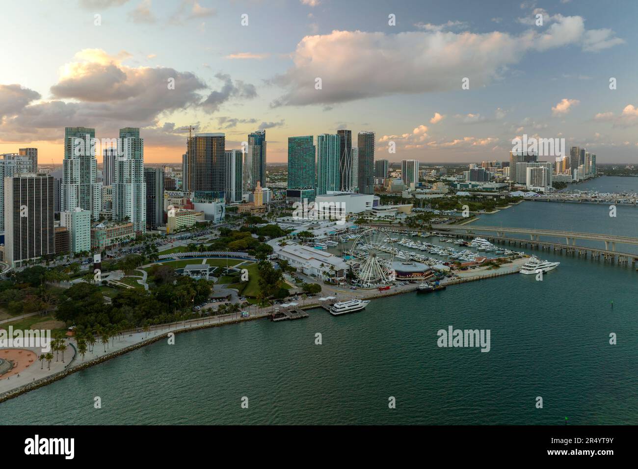 View from above of high skyscraper buildings in downtown district of ...