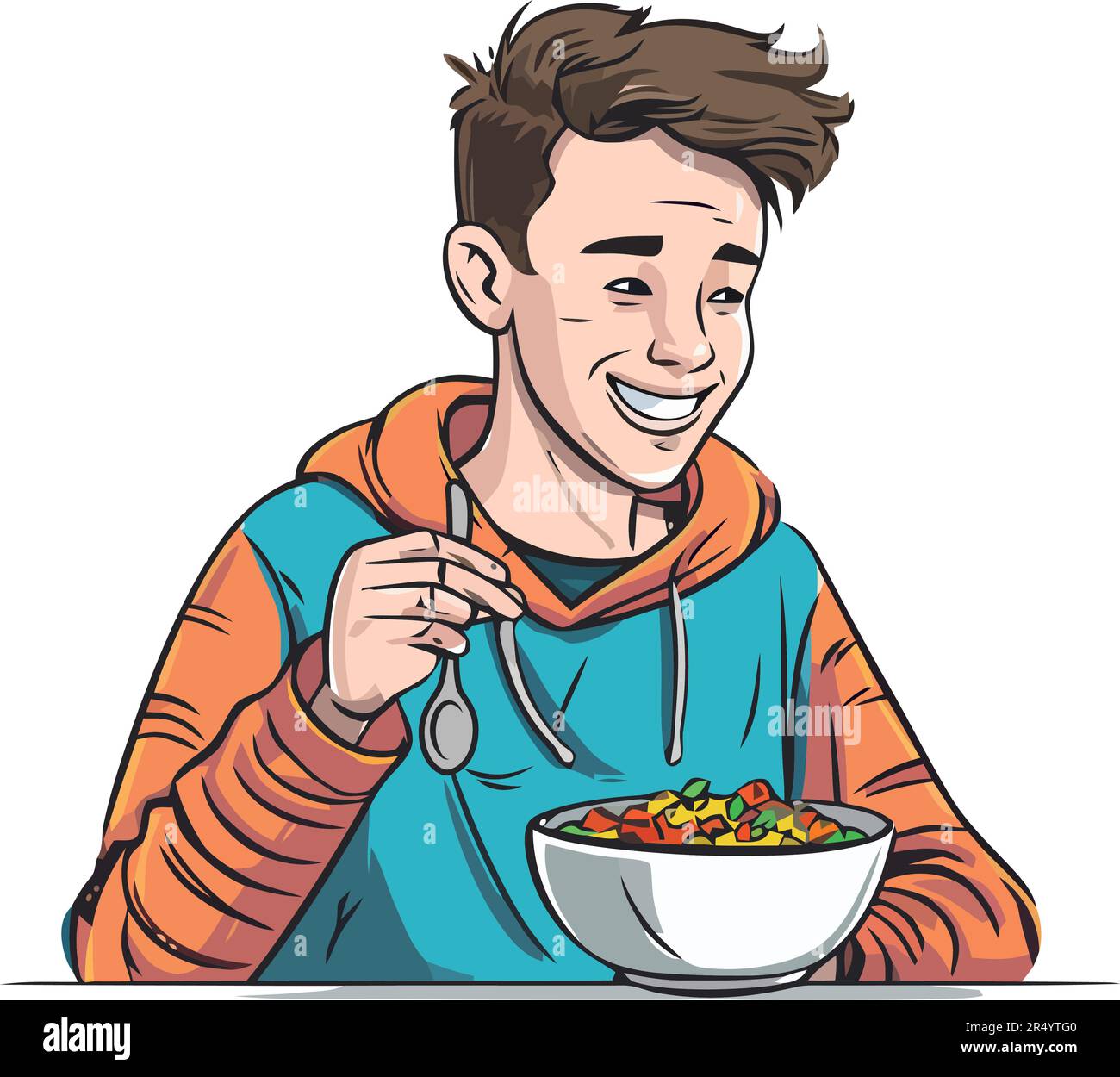 One cheerful boy eating a healthy meal Stock Vector Image & Art - Alamy