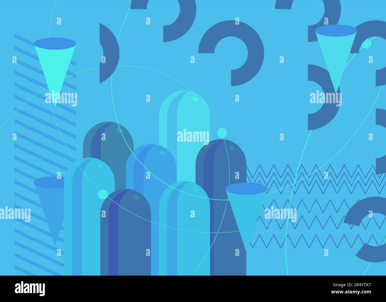 Abstract random blue colored shapes template for cover design. Retro ...