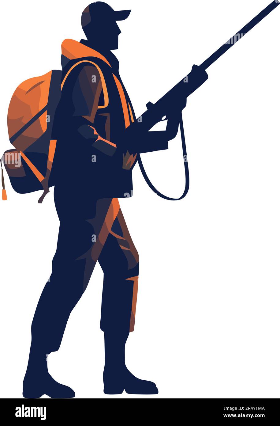 One person walking with rifle and backpack Stock Vector Image & Art - Alamy
