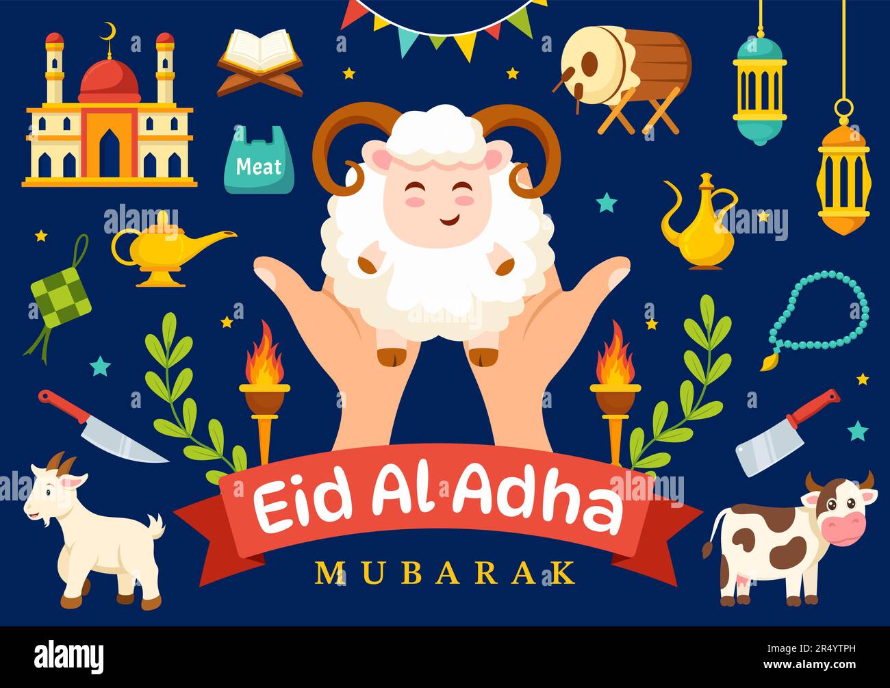 Happy Eid Al Adha Mubarak Vector Illustration of Muslims Celebration ...