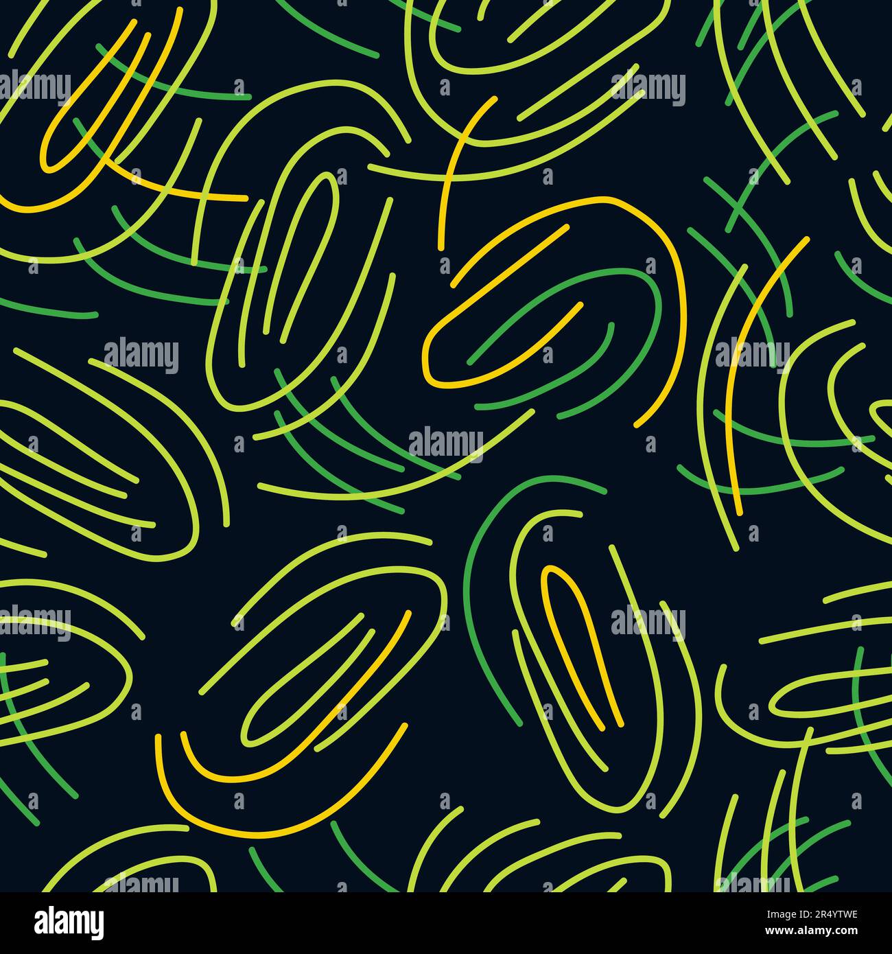 Geometric abstract seamless pattern. Scattered curved lines on black background. Vector ...