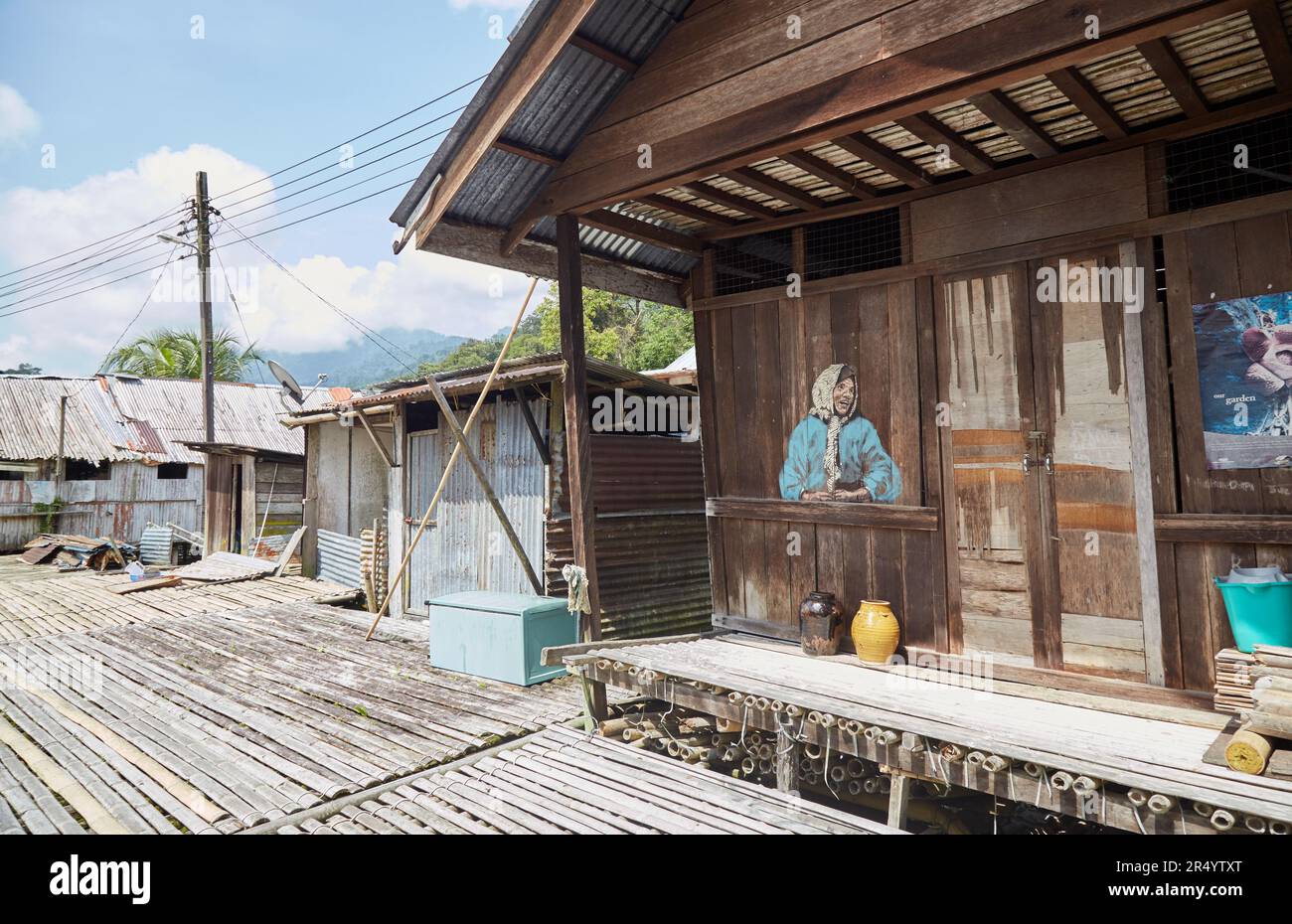 The traditional Annah Rais longhouse outside of Kuching, Sarawak ...