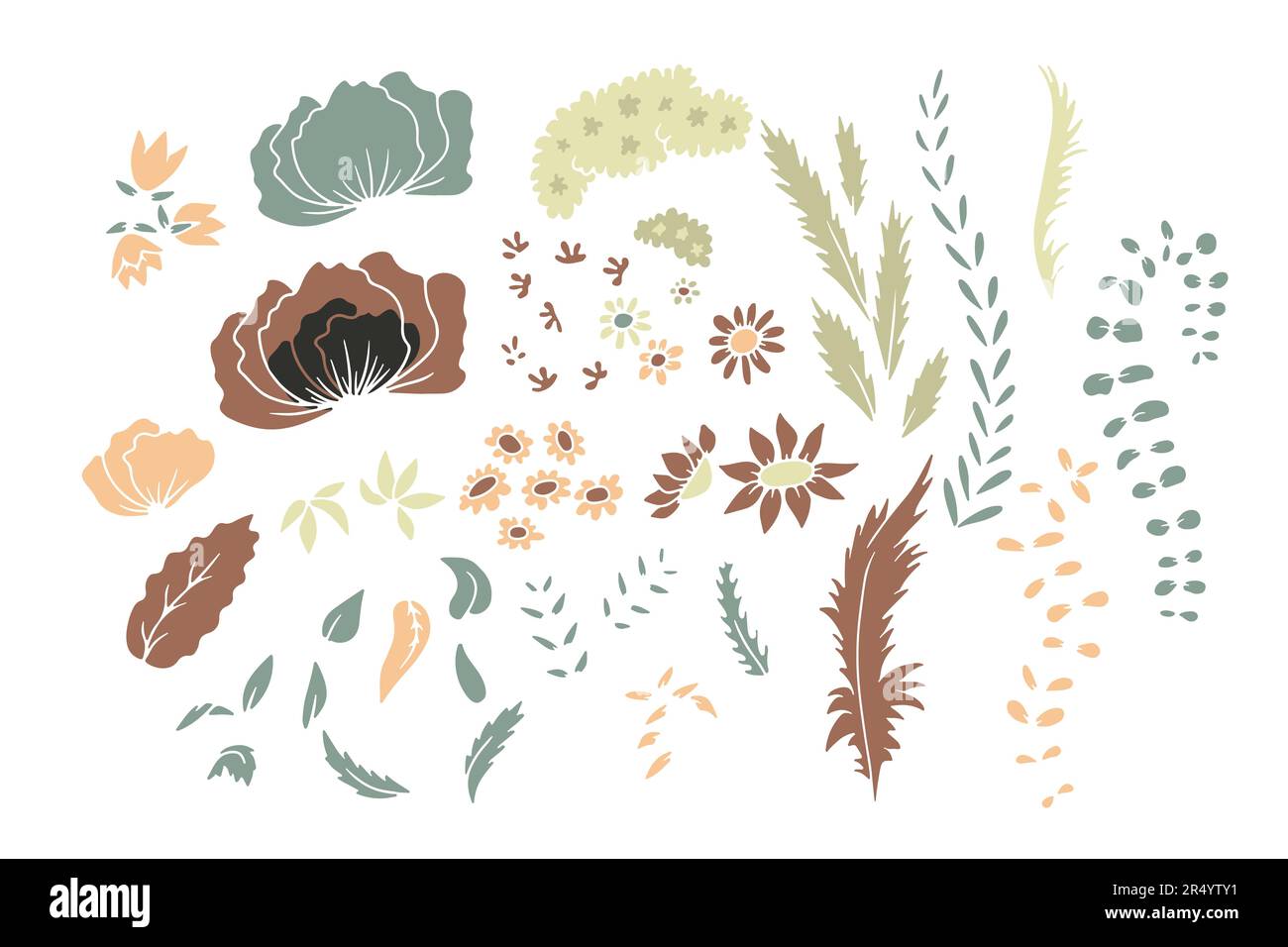 Hand drawn abstract wild flowers illustrations set isolated on white ...