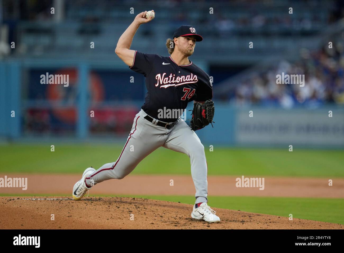 Washington Nationals starting pitcher Jake Irvin (74) throws during the ...