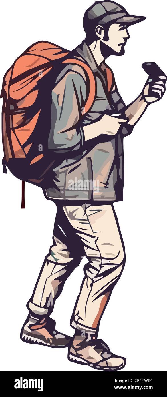 Cartoon man backpack cap hi-res stock photography and images - Alamy