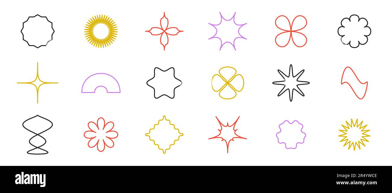 Abstract outline stars, flowers, waves shapes set. Primitive line ...