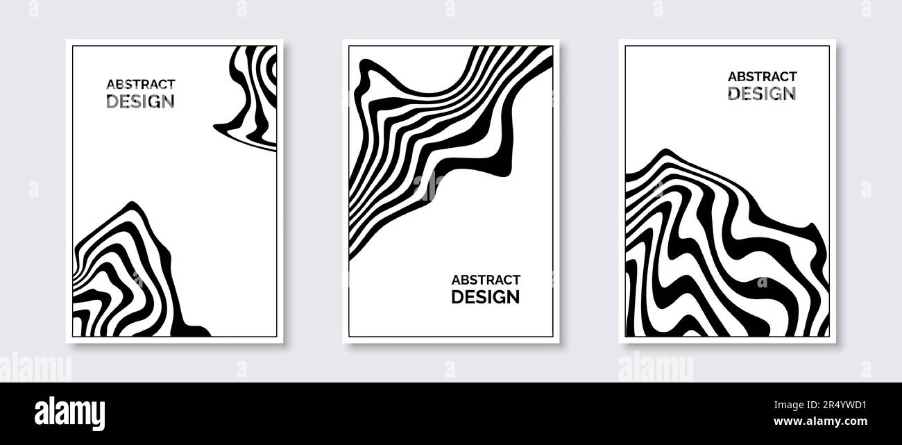 Abstract wavy lines posters set. Fluid undulate shapes banner pack ...
