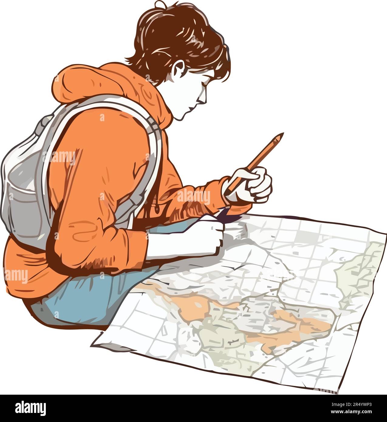 One person pointing on map, planning adventure Stock Vector Image & Art ...