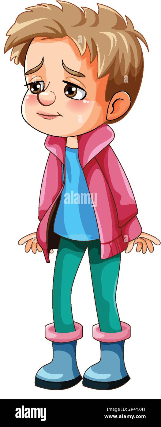 Sad boy cartoon character holding walking stick illustration Stock ...