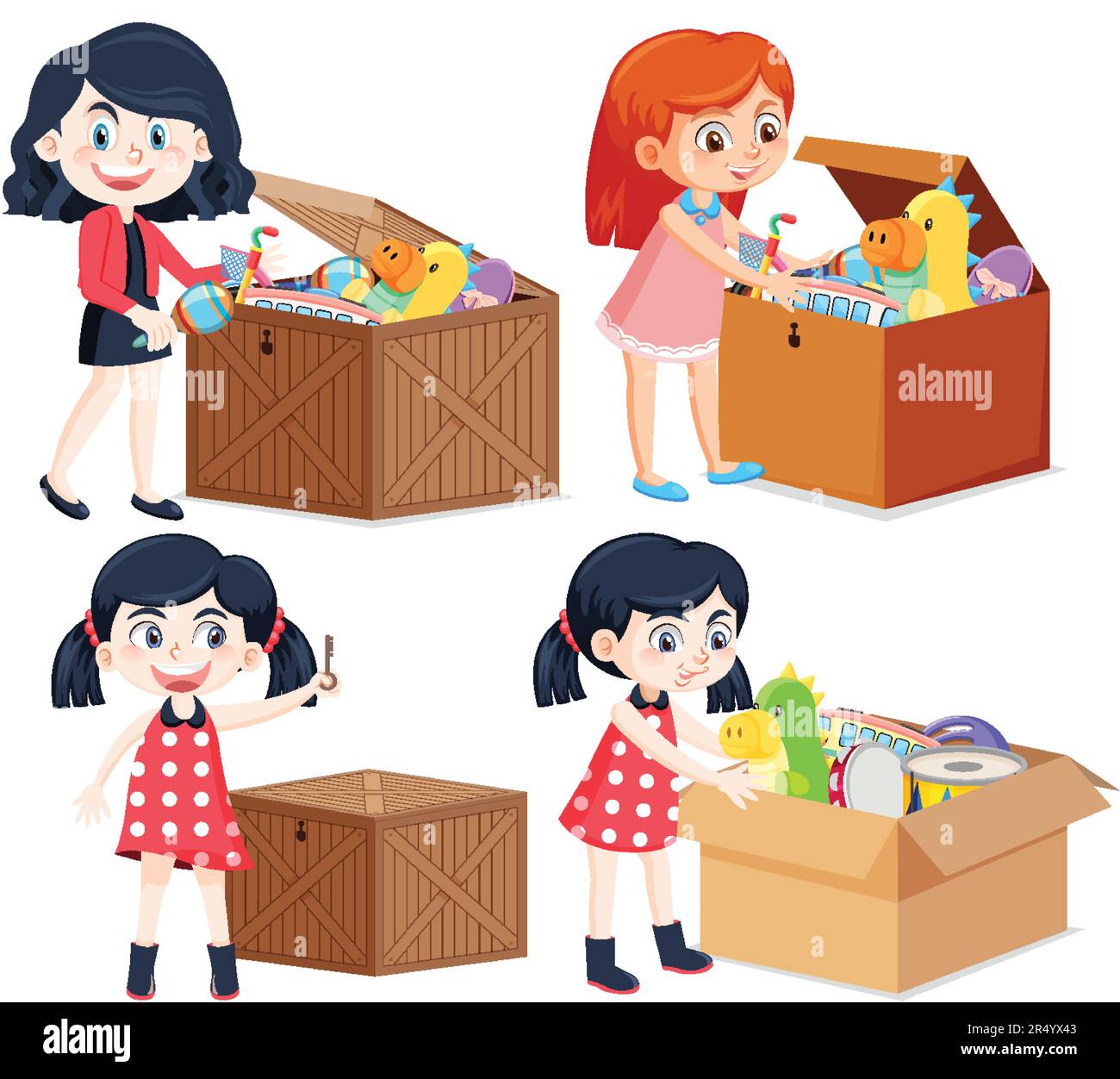 Set children with toys in the box illustration Stock Vector Image & Art ...