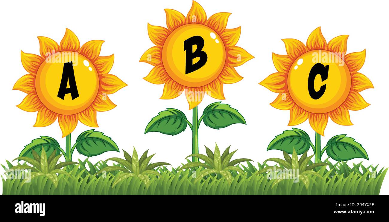 English alphabet with sunflower theme illustration Stock Vector Image ...