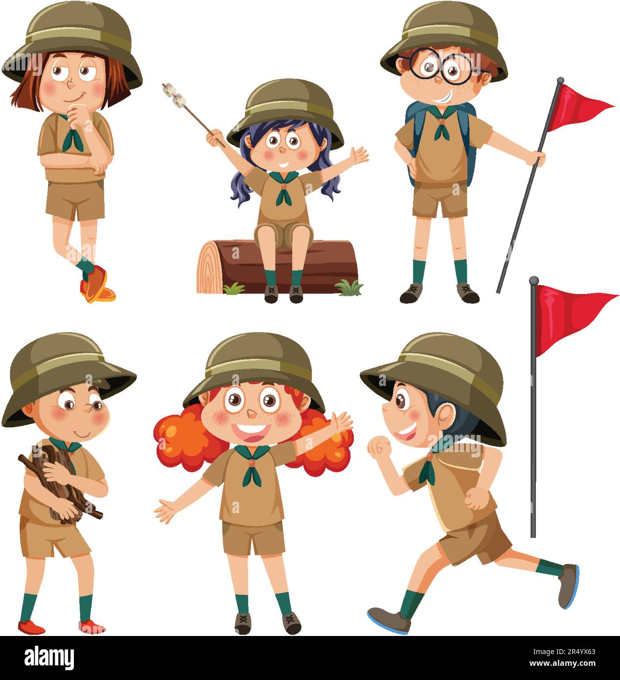 Set of camping kids cartoon character illustration Stock Vector Image ...