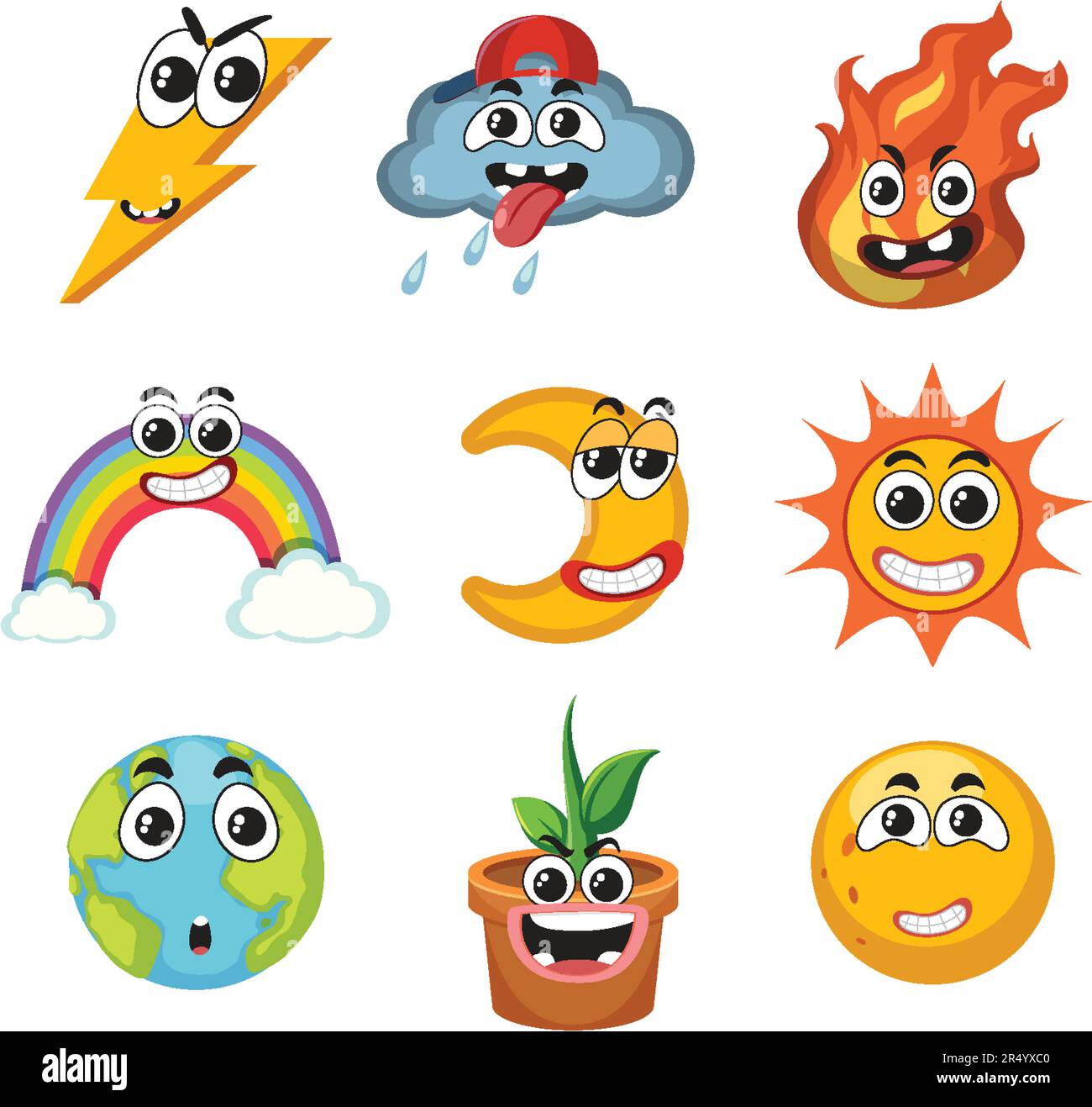 Set of weather cartoon character simple style illustration Stock Vector ...
