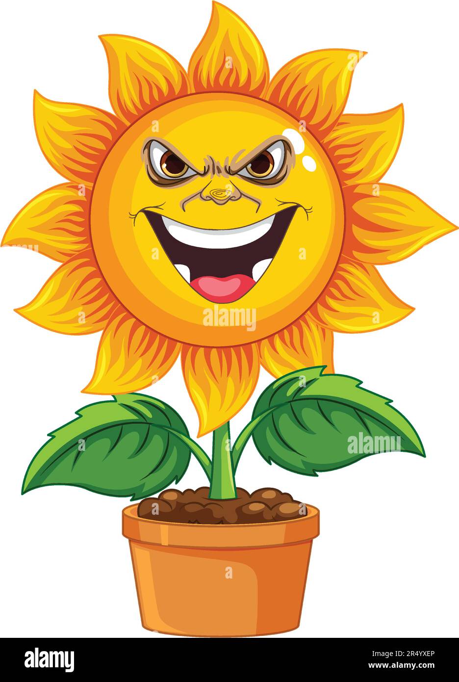 Evil facial expression sunflower cartoon character illustration Stock ...