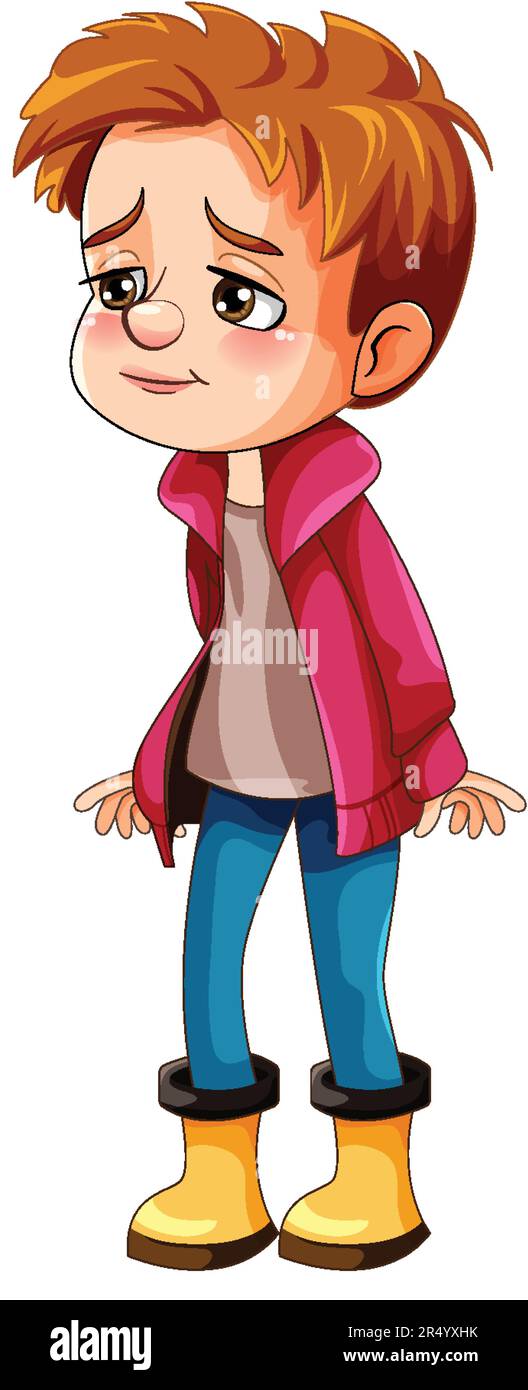 Sad boy cartoon character holding walking stick illustration Stock ...