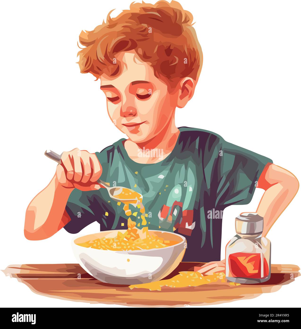 Cute boy cooking pasta, one happy meal Stock Vector Image & Art - Alamy