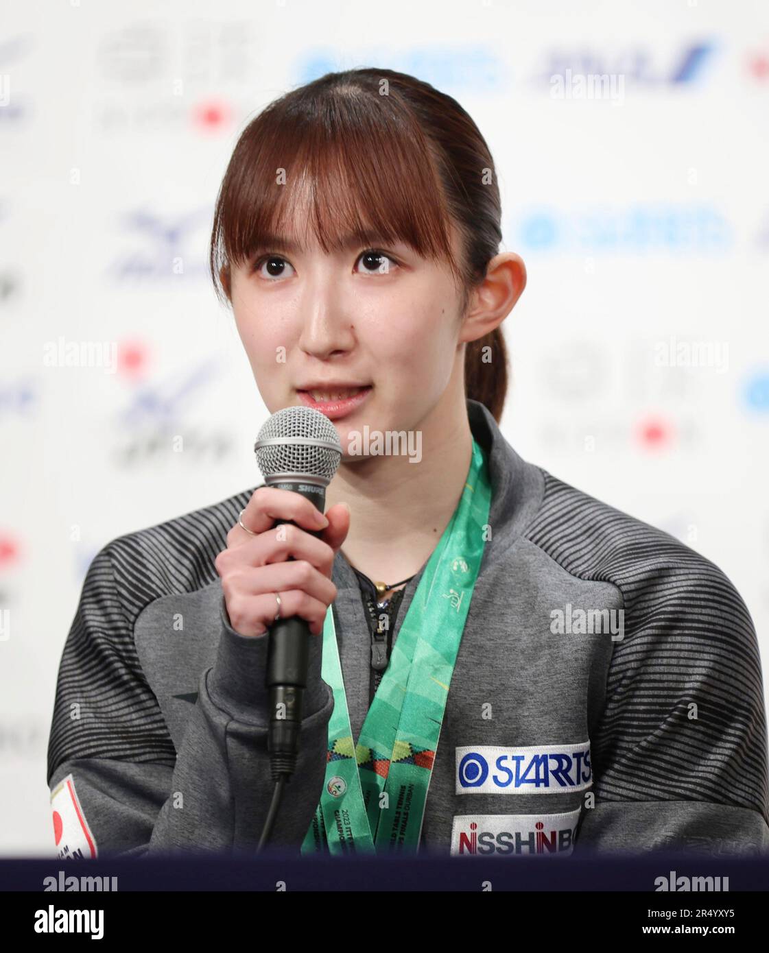 Japanese Hina Hayata speaks at a news conference in Minato Ward, Tokyo ...