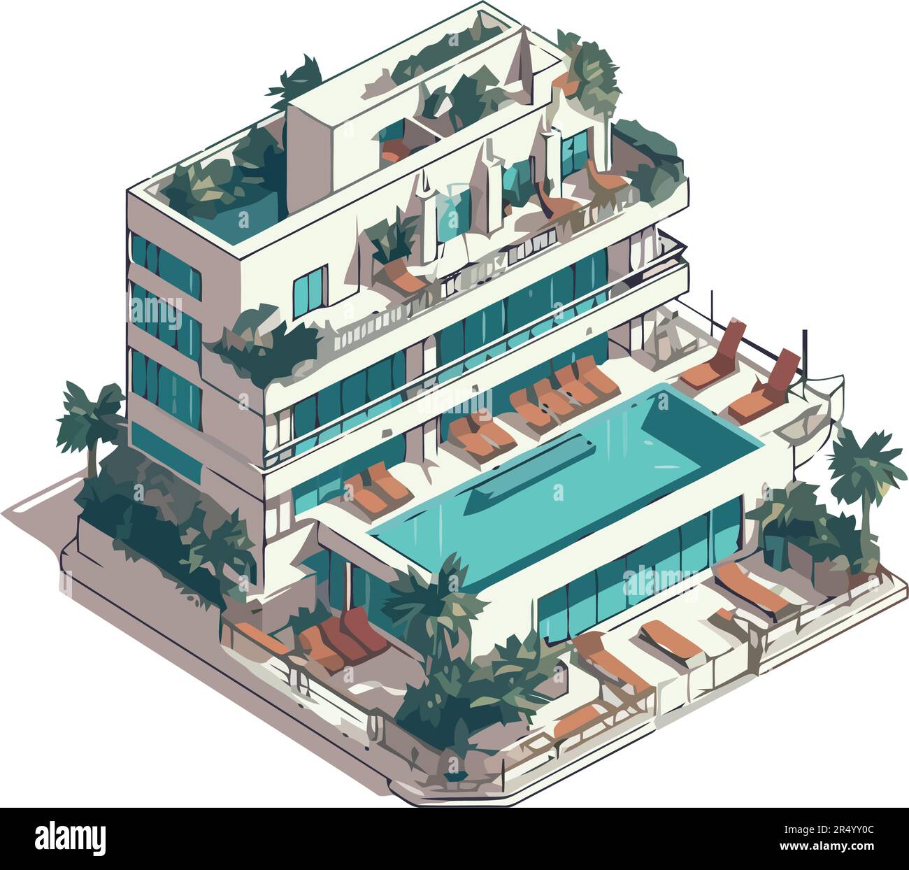 Swimming pool with palm trees Stock Vector Images - Alamy