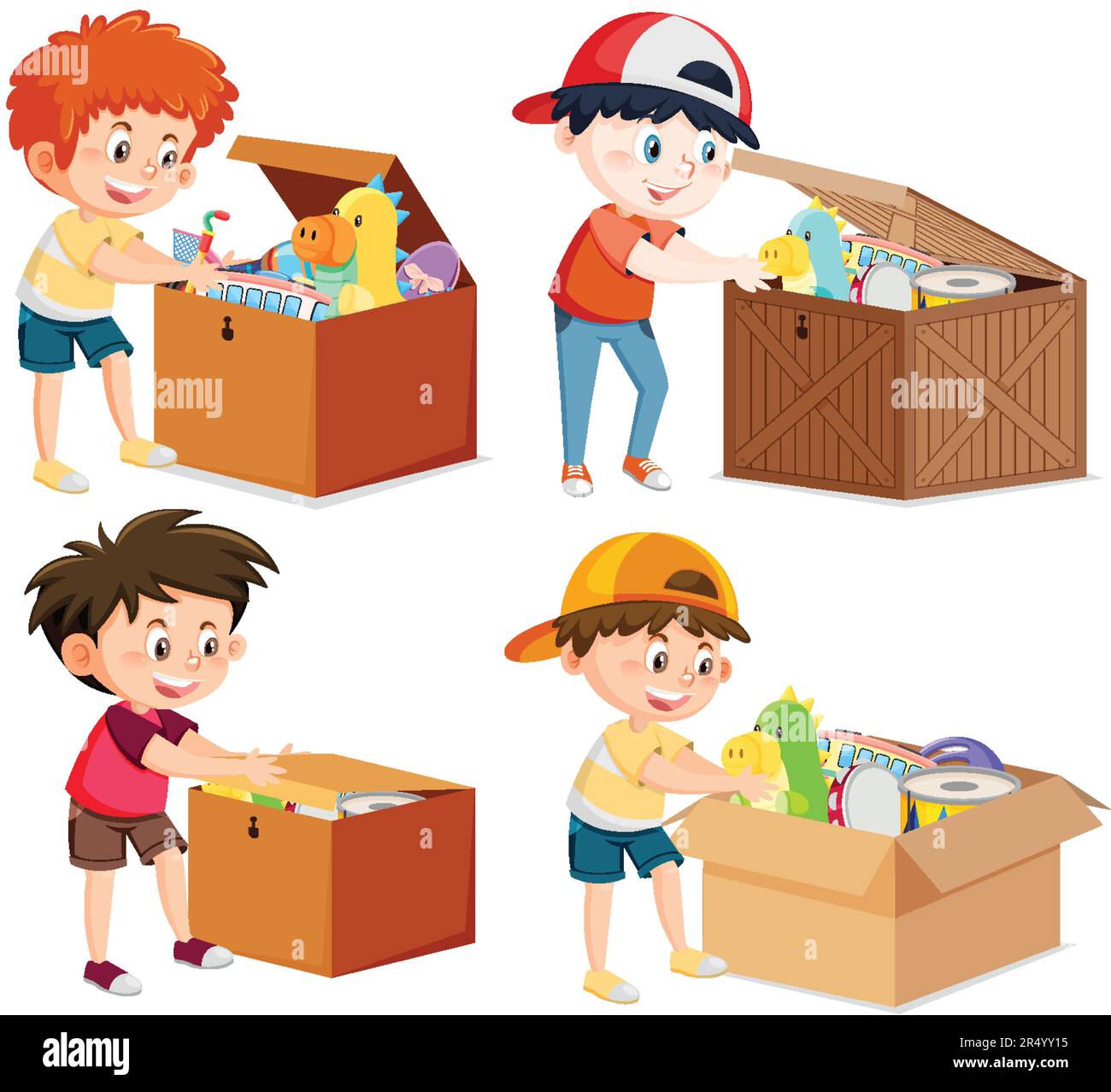 Set children with toys in the box illustration Stock Vector Image & Art ...