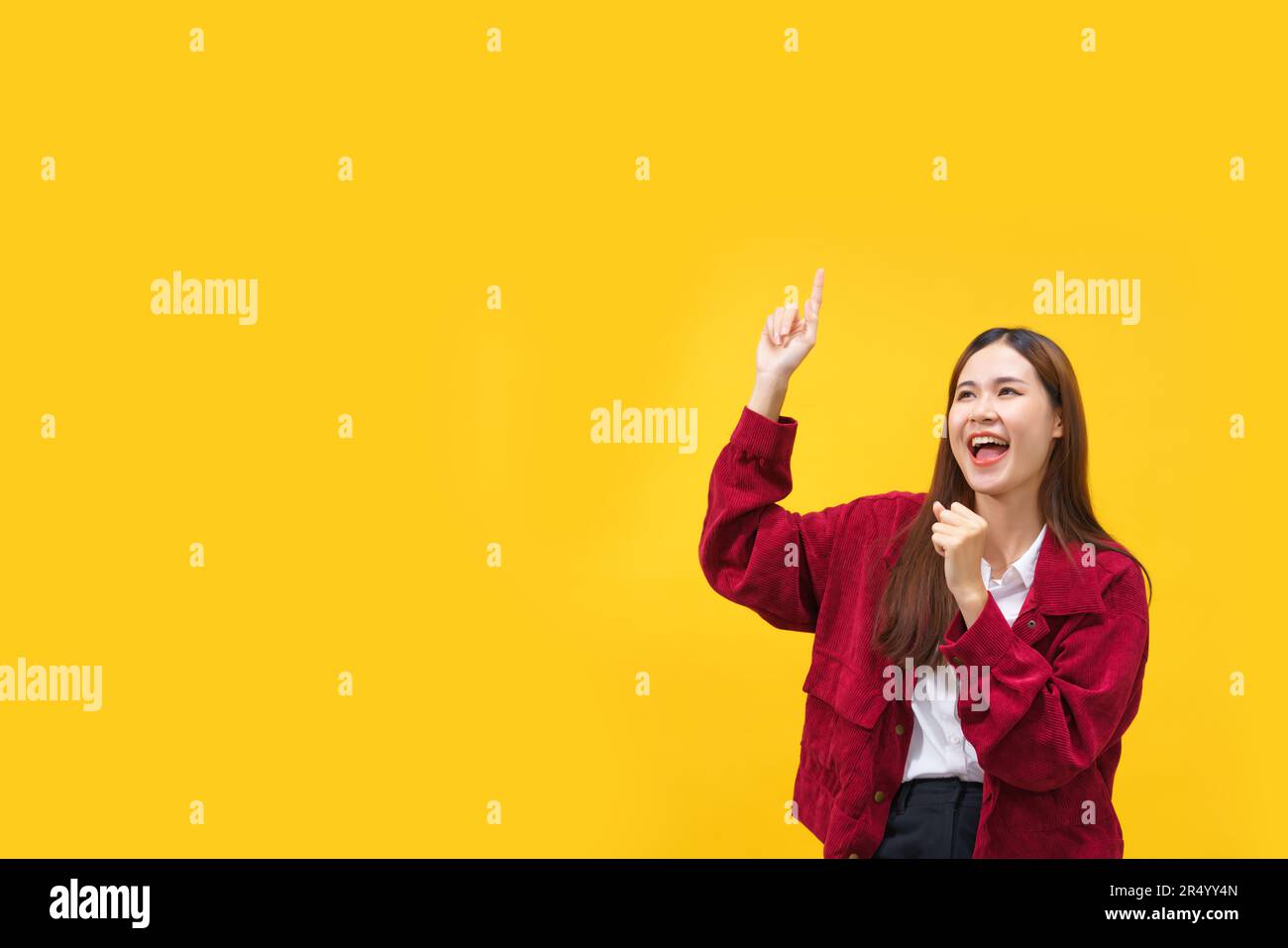 Women using hands as microphone and singing the song with empty space ...