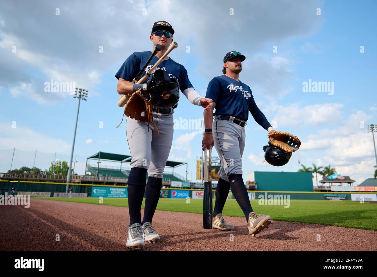 Lakeland Flying Tigers Luke Gold (19) and Tyler Johnson (43) before an ...