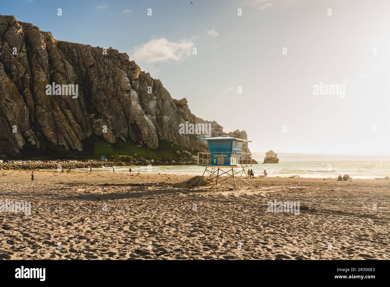 Morro bay, California, USA - May 27, 2021 Morro Bay beach on a bright ...