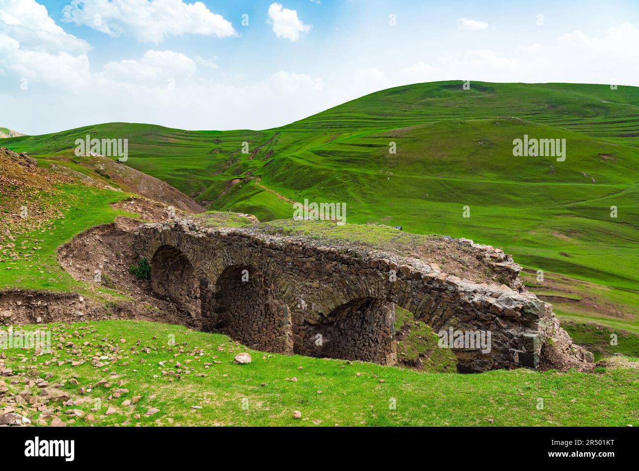 An ancient stone bridge in the suburbs of the city of Gadabay, built by ...