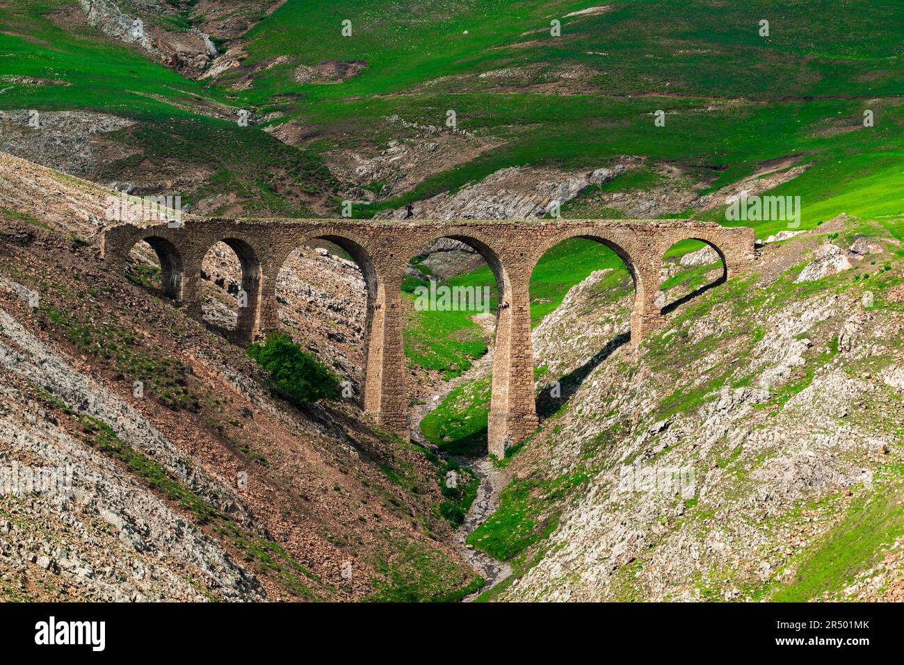 An ancient stone bridge in the suburbs of the city of Gadabay, built by ...
