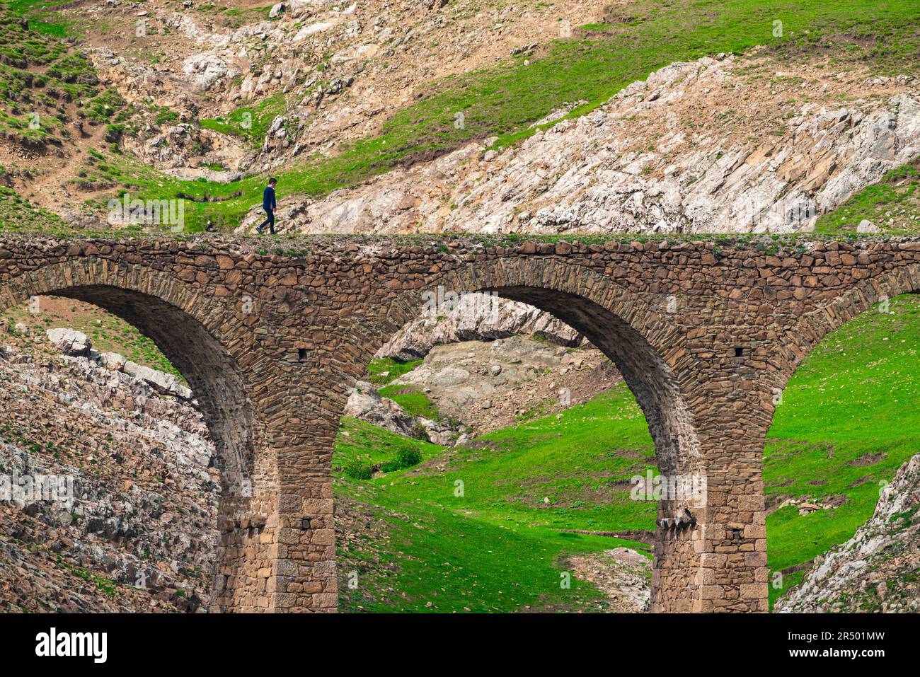 An ancient stone bridge in the suburbs of the city of Gadabay, built by ...
