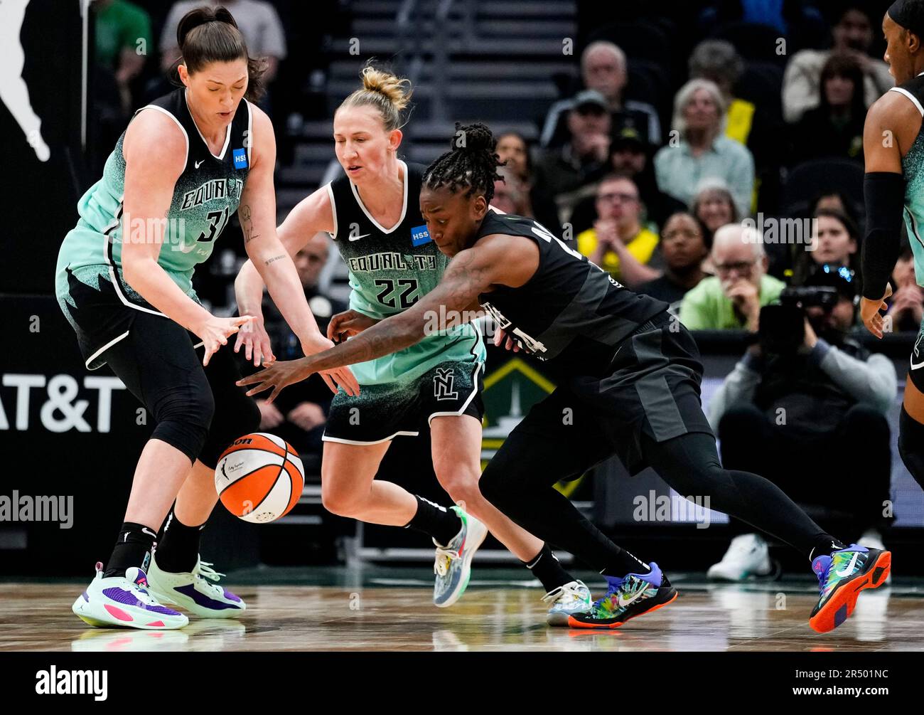 Seattle Storm guard Jewell Loyd (24) reaches for the ball against New ...