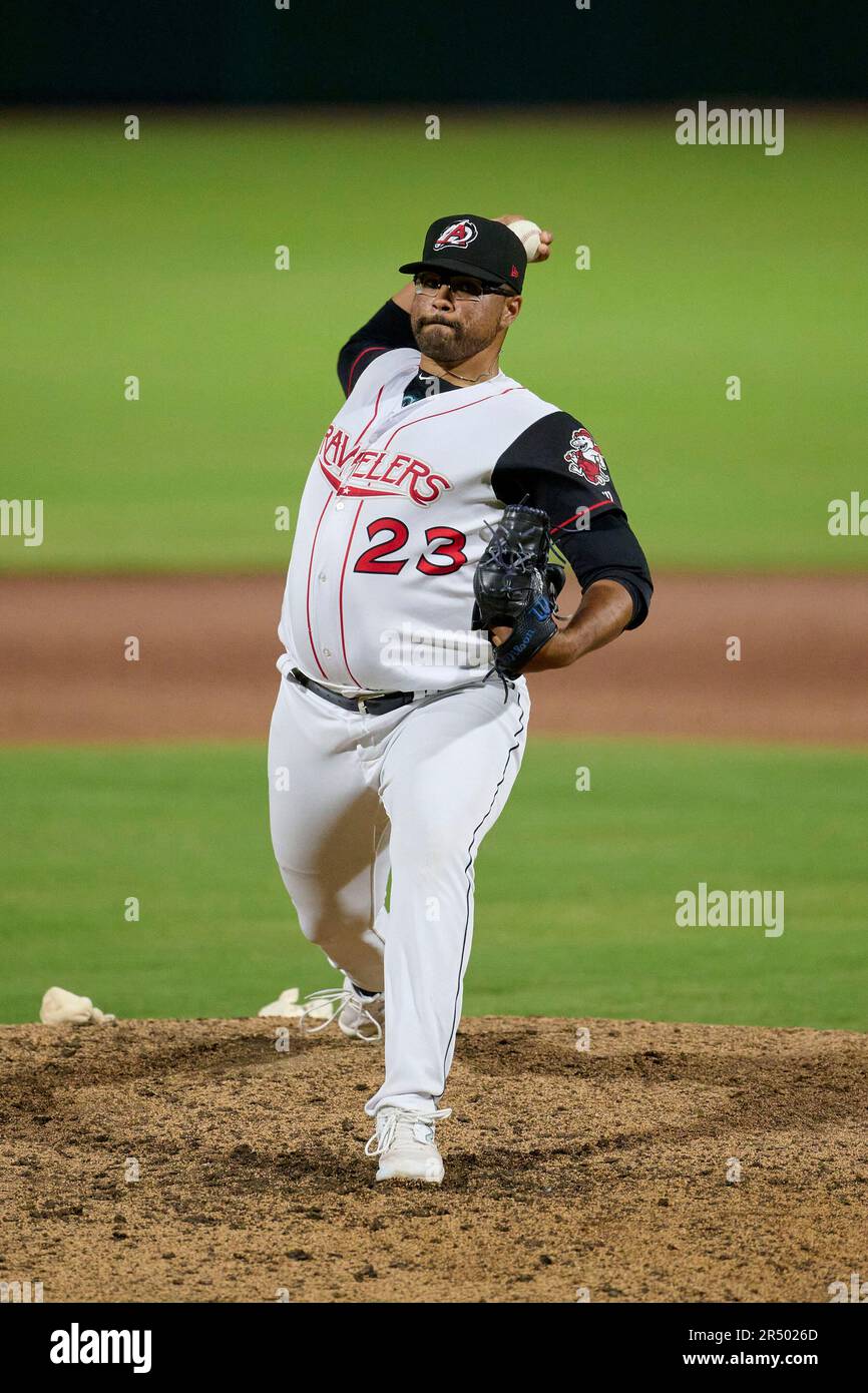 Arkansas Travelers pitcher Isaiah Campbell (23) during an MiLB Texas ...