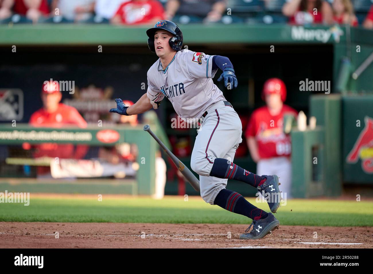 Wichita Wind Surge Brooks Lee (22) hits a double during an MiLB Texas ...