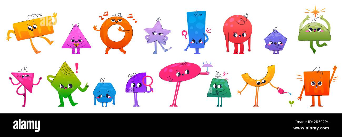 Cute math geometric figure shape cartoon vector character. Abstract ...